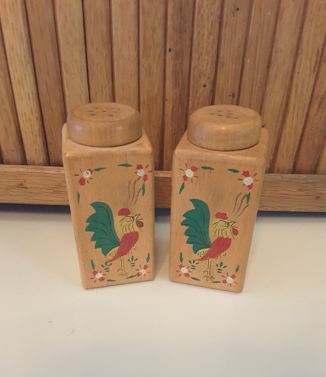 Vintage 1950s Rooster Motif Wood Salt & Pepper Shakers Stamped Japan ...
