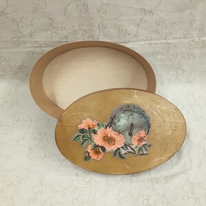 Vintage Wood Oval Shaker Style Box With Decoupage Flower Art ...