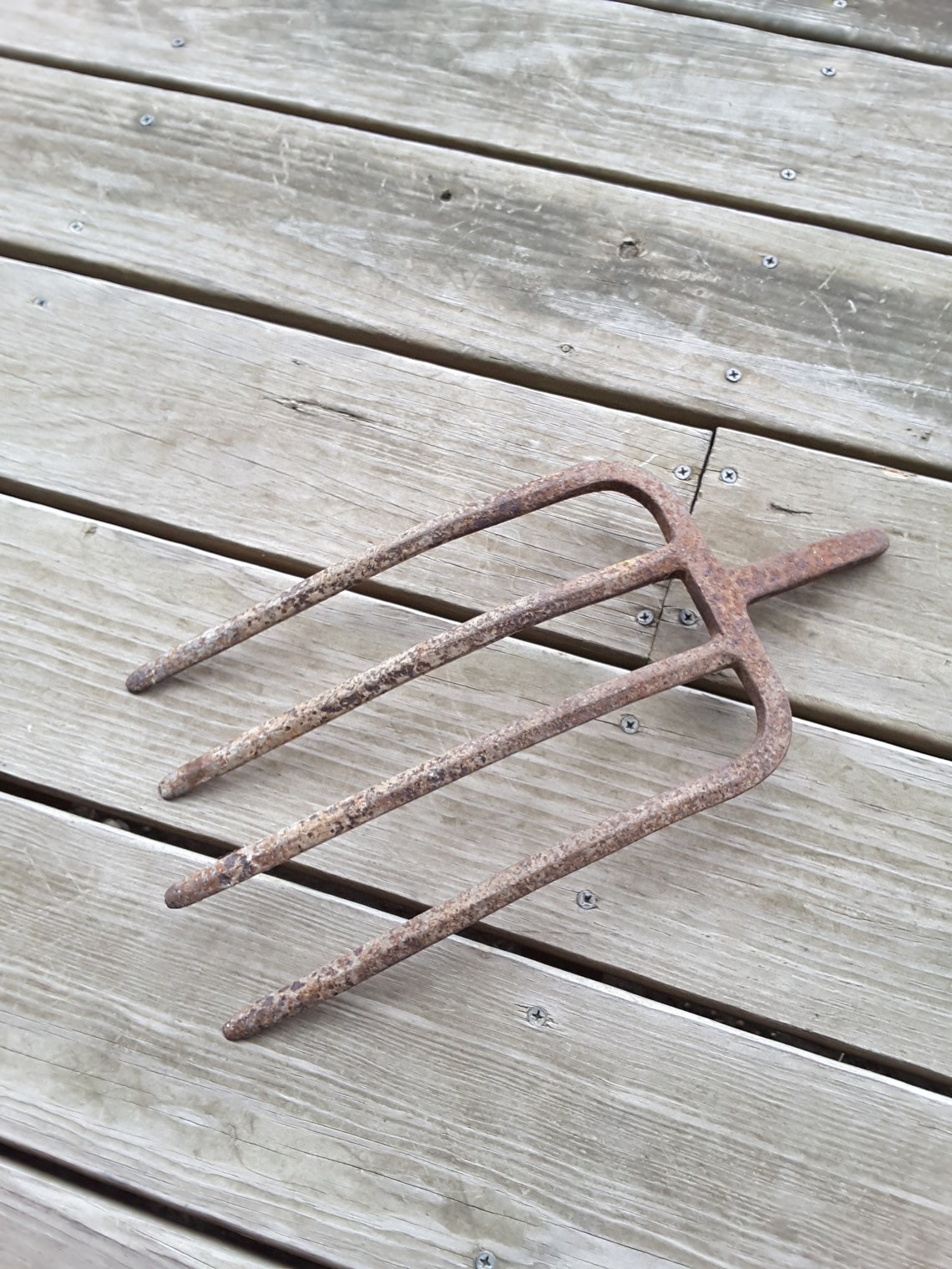 Vintage Antique Cast Iron HAY FORK Potato Fork Bulb Digger 4 Tine Head ...
