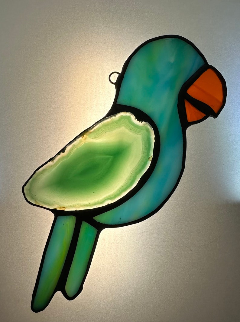 Stained Glass and Agate Slice Parrot Sun Catcher - Etsy