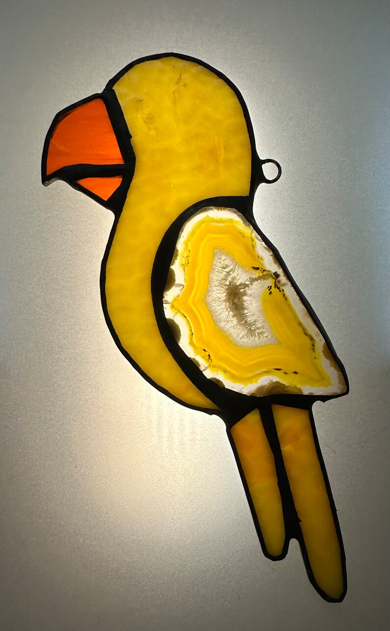 Stained Glass and Agate Slice Parrot Sun Catcher - Etsy