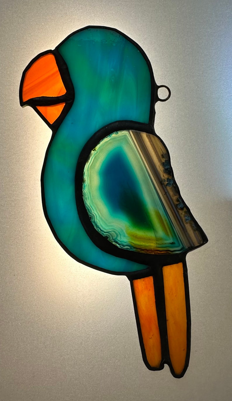 Stained Glass and Agate Slice Parrot Sun Catcher - Etsy