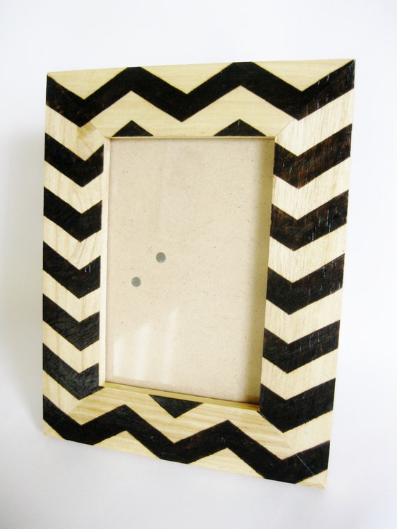 Items similar to Chevron Wood Burned Picture Frame Chevron Wood Burned ...