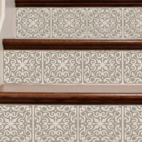 10 Step Stair Riser Decal Red and White Decorative Tiles - Etsy