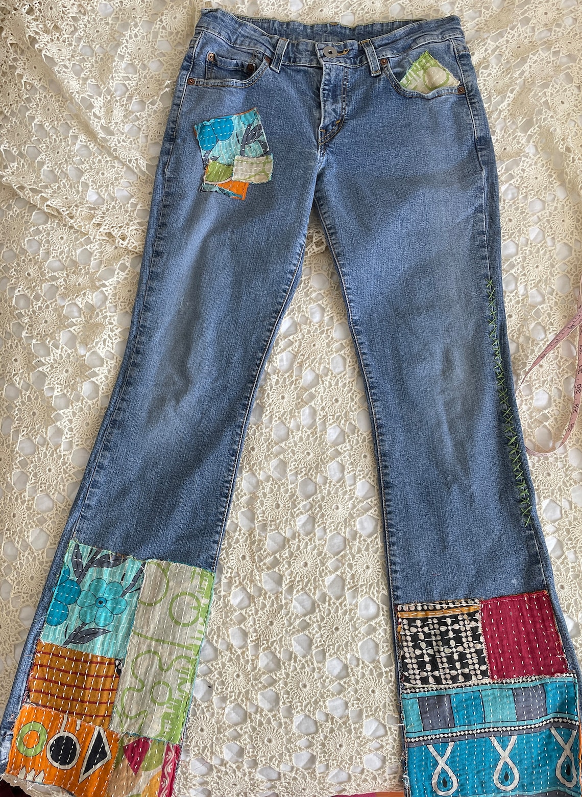Patchwork Kantha Upcycled Vintage Levis Boho Jeans OOAK 7M - Etsy