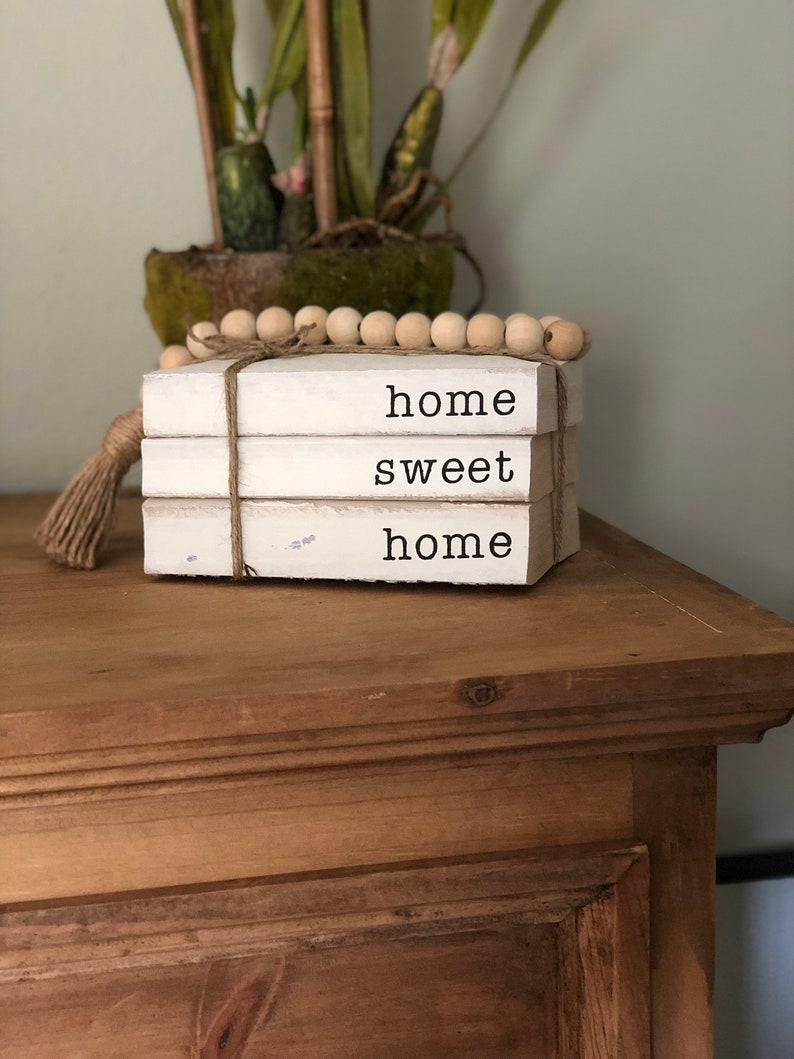 Stacked Books / Stamped Books / Rustic Decor / Home Sweet | Etsy