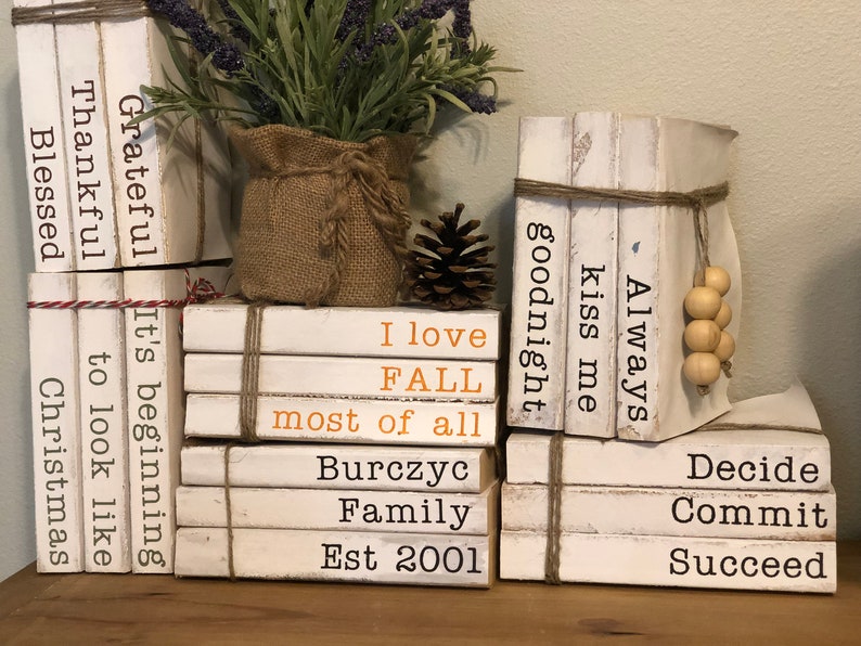 Stamped Books / Personalized Books / Stacked Books / Book - Etsy