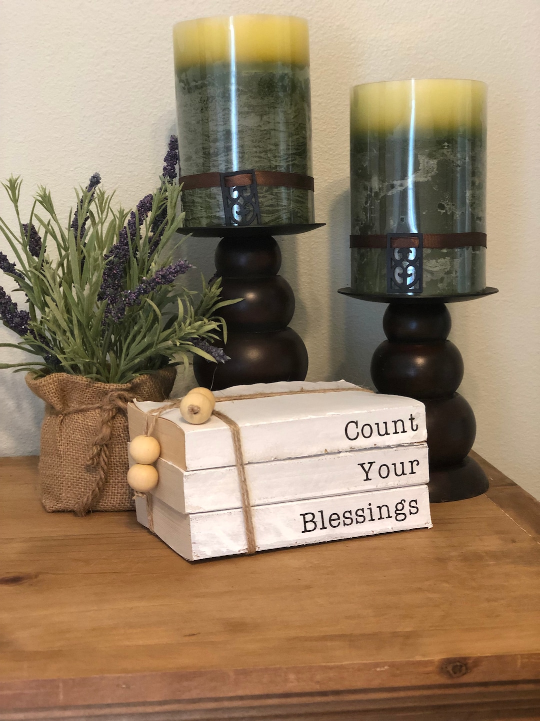 Book Trio / Stacked Books / Stamped Books / Rustic Decor / Home Decor ...