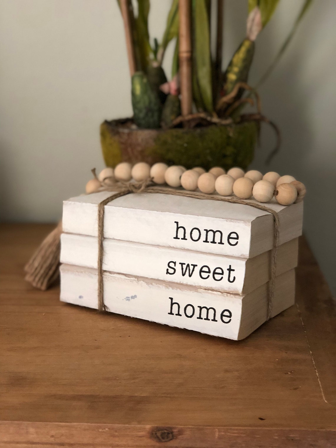 Stacked Books / Stamped Books / Rustic Decor / Home Sweet Home ...