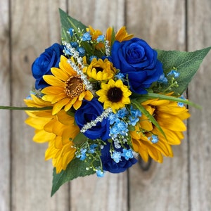 Royal Blue and Sunflower Bouquet, Sunflower and Rose Bride Bouquet ...