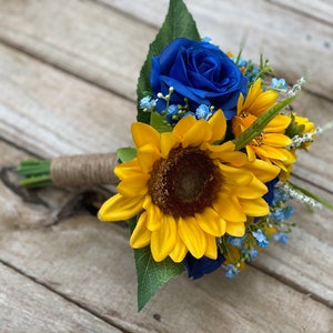 Royal Blue and Sunflower Bouquet, Sunflower and Rose Bride Bouquet ...
