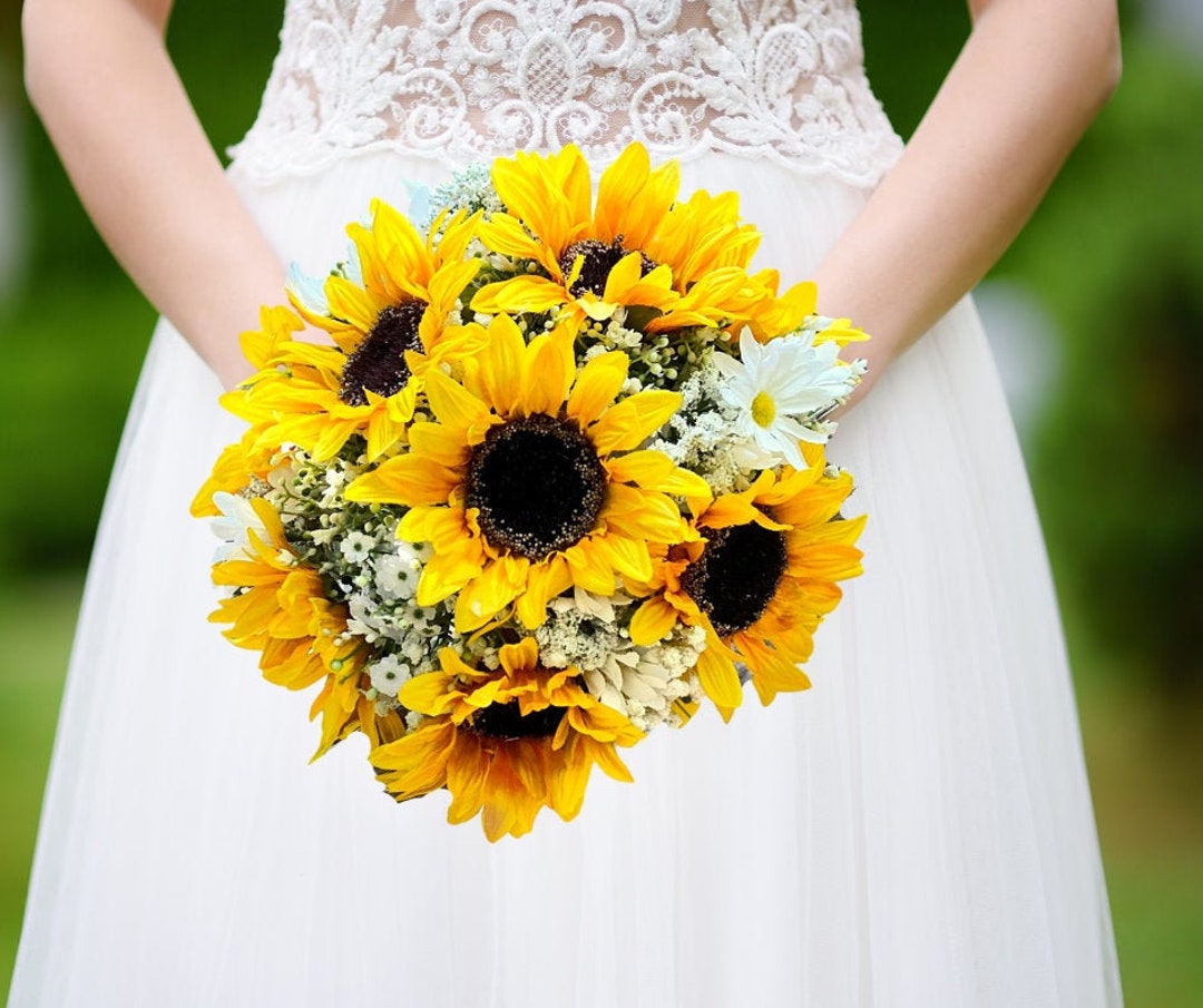 Sunflower and Baby's Breath Bouquet, Bride Bouquet, Sunflower Bouquet ...
