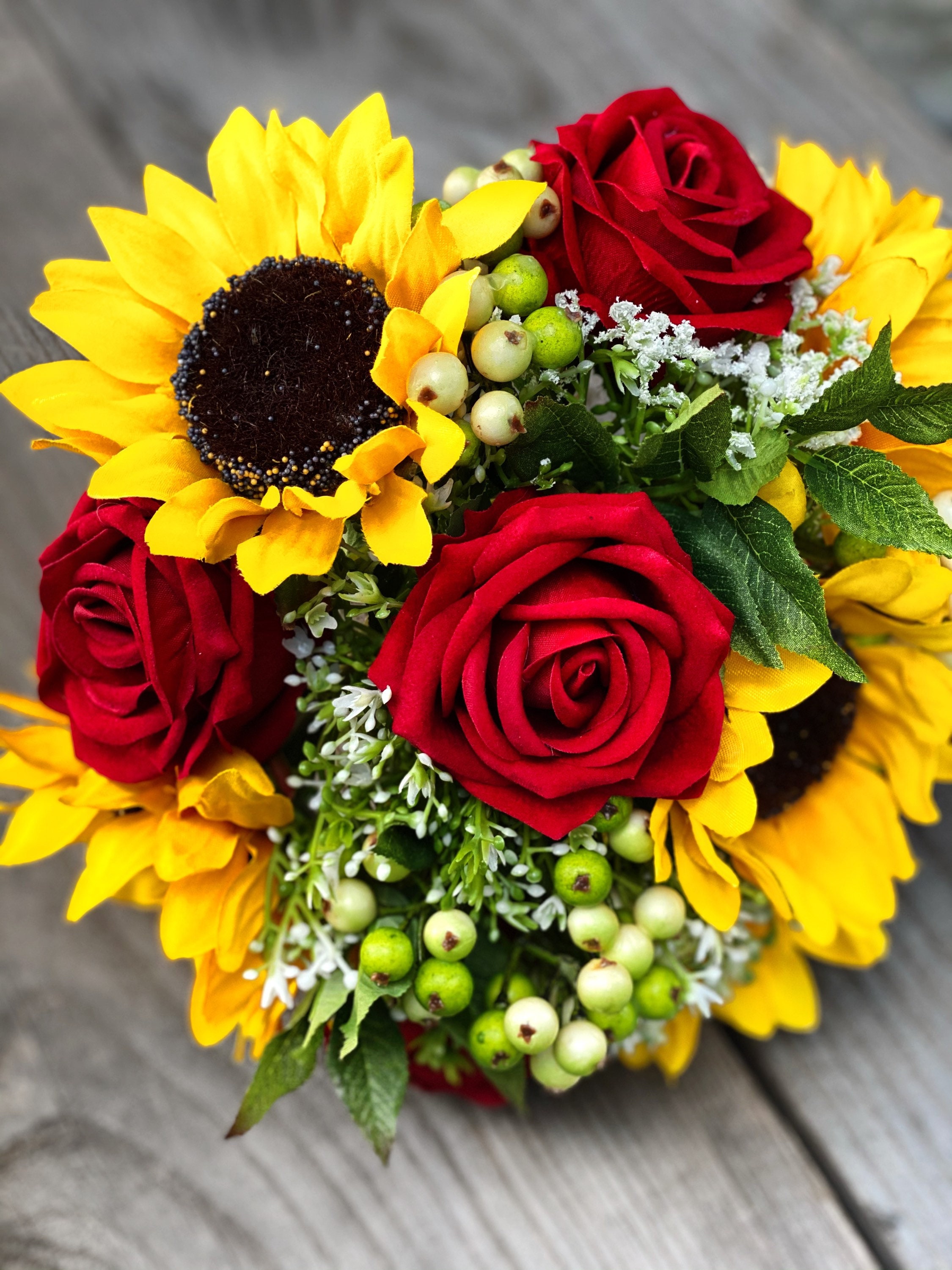 Sunflower Bouquet Sunflower Rose Bouquet Red Rose Bouquet | Etsy