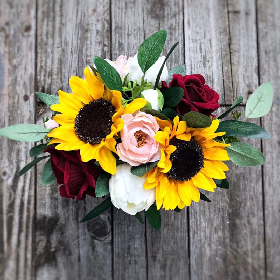 Sunflower Bouquet, Sunflower and Rose Bouquet, Burgundy and Sunflower ...