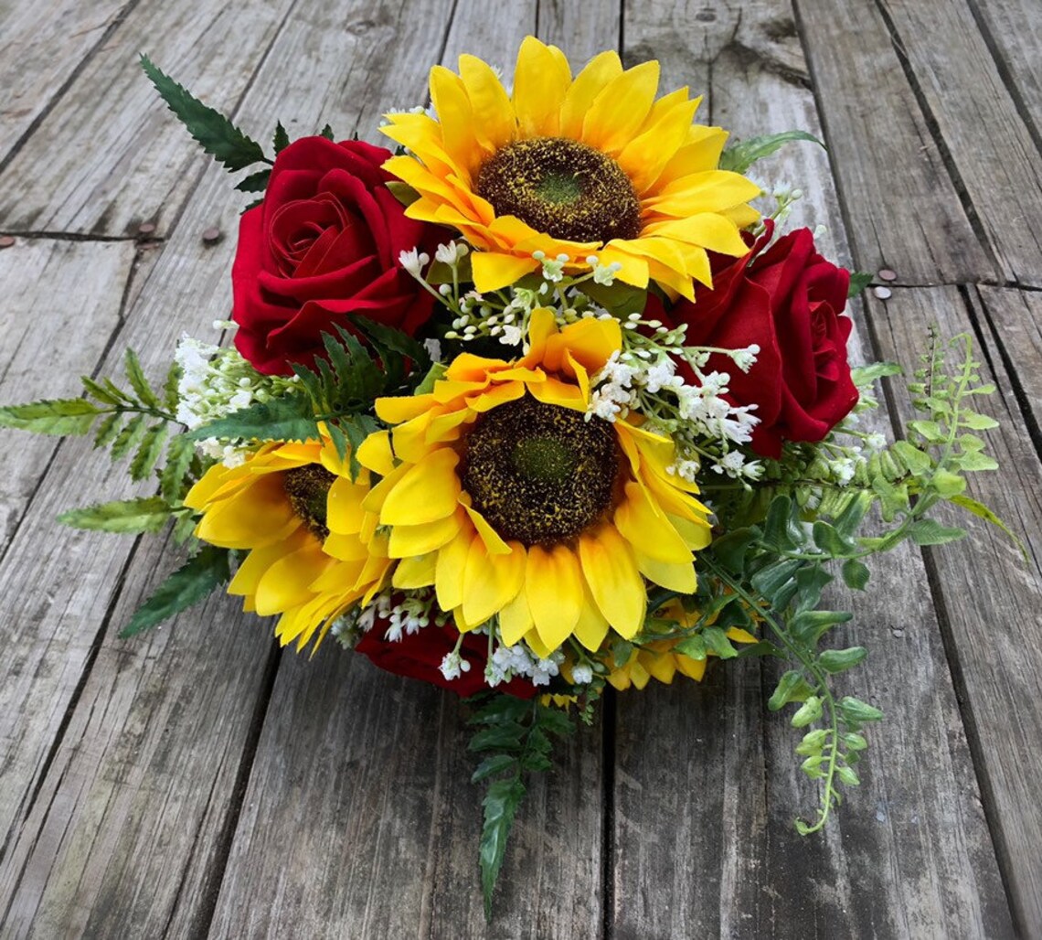 Sunflower Bouquet Sunflower Rose Bouquet Red Rose Bouquet - Etsy