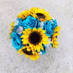 Sunflower Bouquet, Turquoise Sunflower Bouquet, Malibu Bouquet, Bridal ...