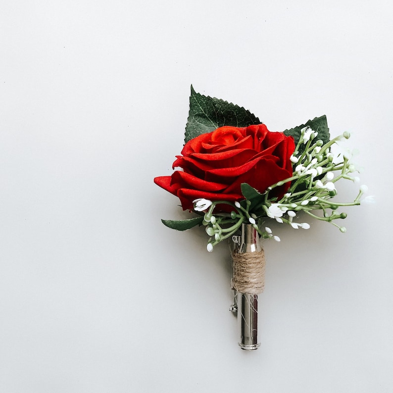 Rose Boutonniere Wedding Flowers Red Rose Pin Prom Flowers - Etsy
