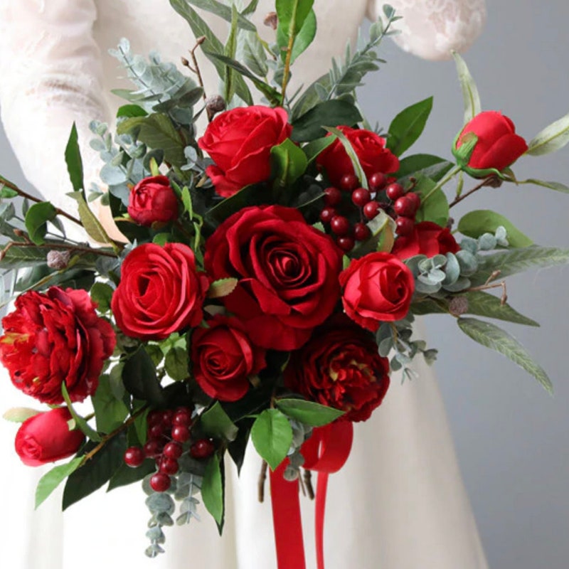 Red Bridal Bouquet - Etsy