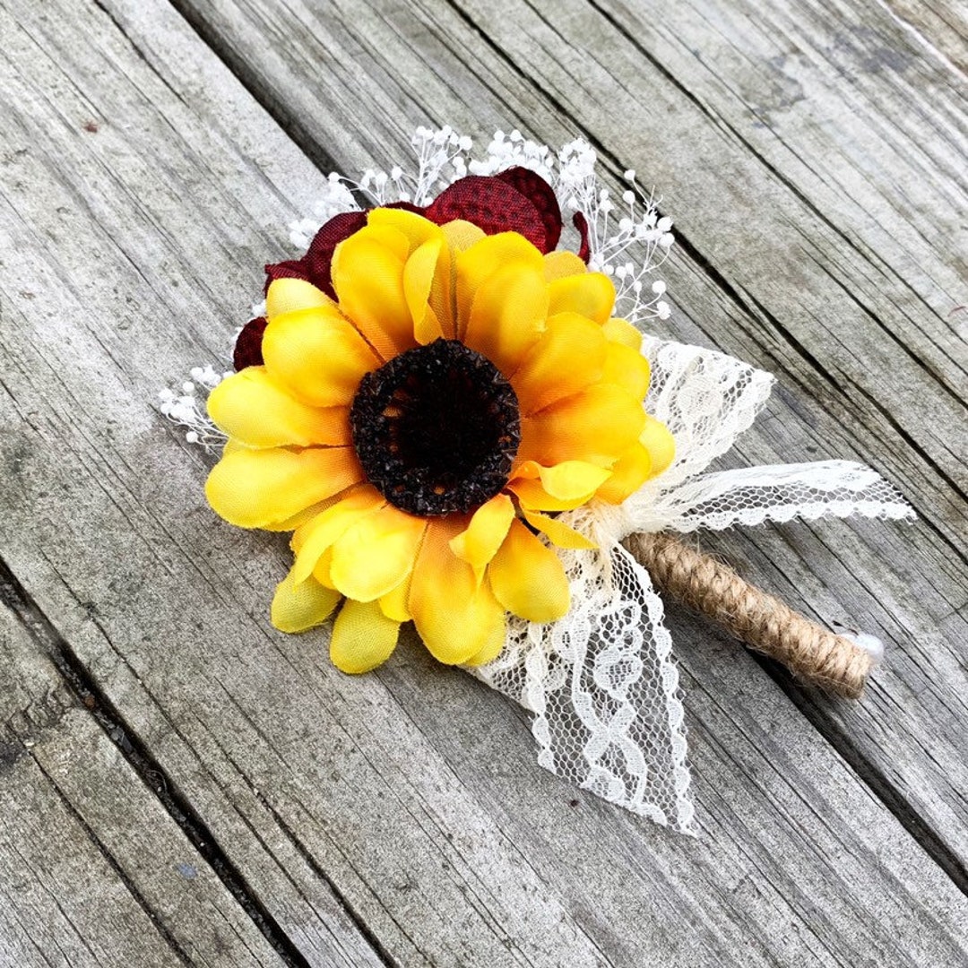 Burgundy Sunflower Boutonniere, Sunflower Boutonniere, Sunflower ...