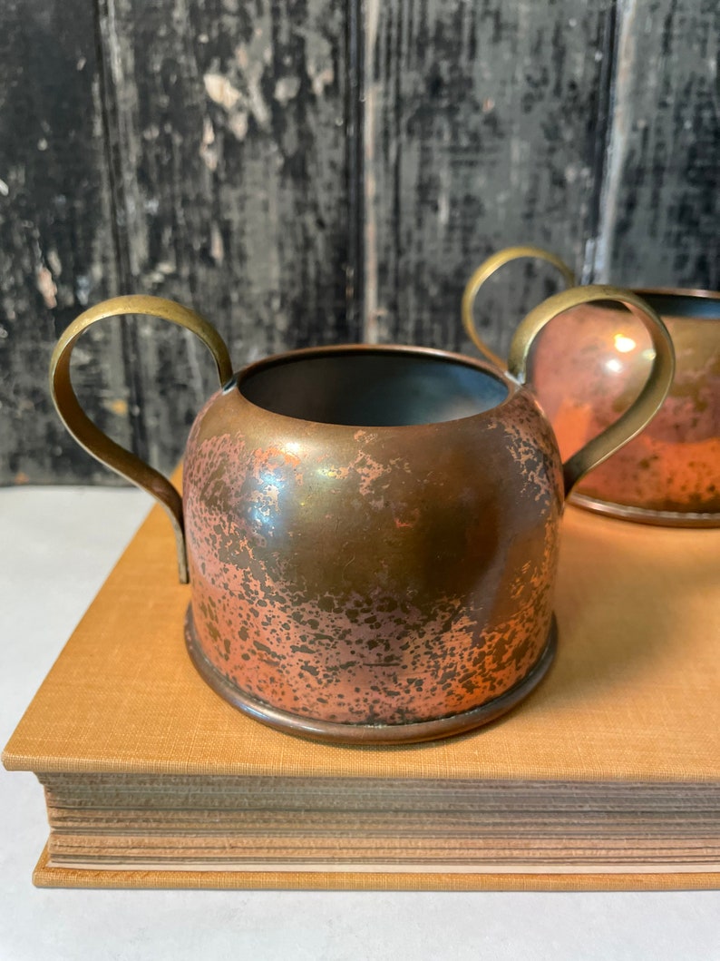 Vintage - Copper and Brass Handled Creamer and Sugar Set, Vintage ...