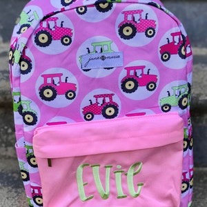 Big Pink Tractor Backpack - Personalized School Bag, Book Bag, Name ...