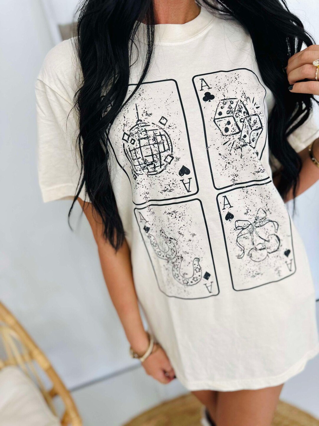 Set of 4 Playing Cards DTF Graphic Tee, Cutesy Graphic Tee, Ribbon T ...