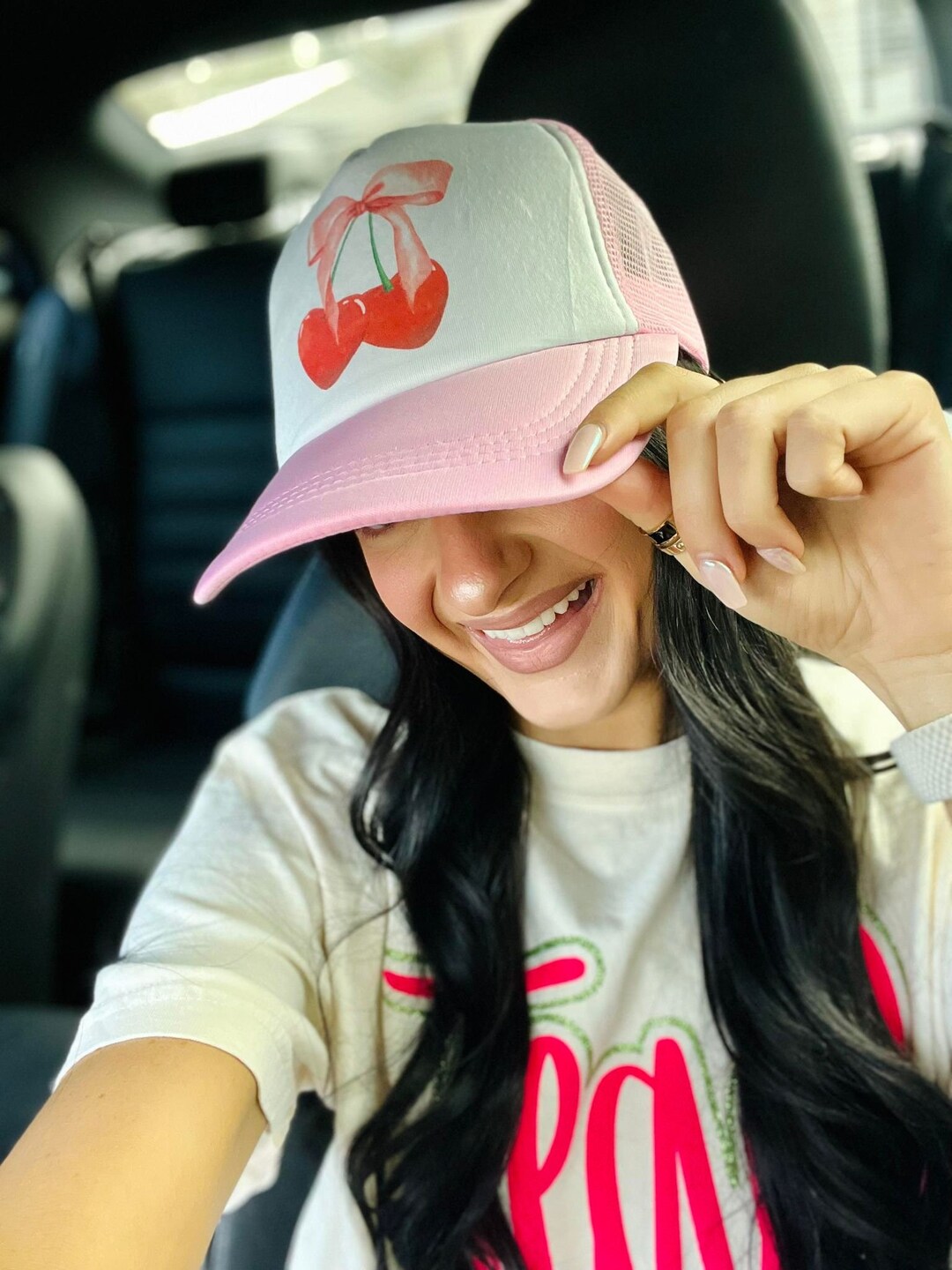 Cherry + Bow Trucker Hat, Cherry Hat, Designer Dupe Hat, 2024 Best ...