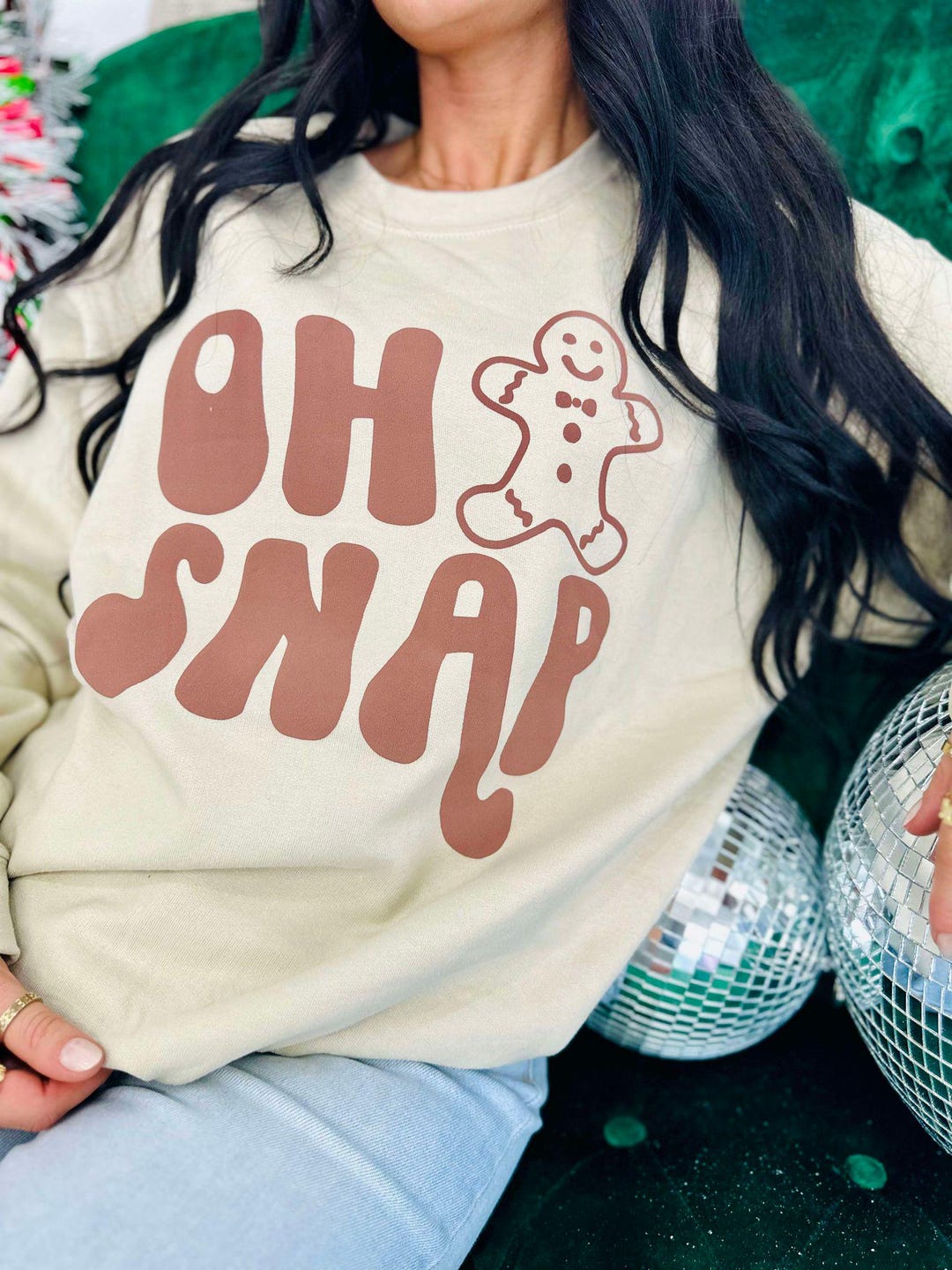Oh Snap Puff Vinyl Tan Sweatshirt, Christmas Graphic, Best Selling ...