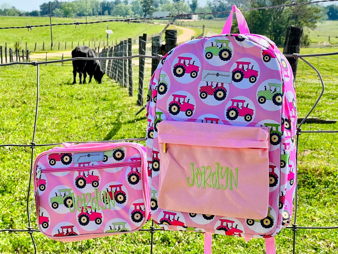 Big Pink Tractor Backpack - Personalized School Bag, Book Bag, Name ...