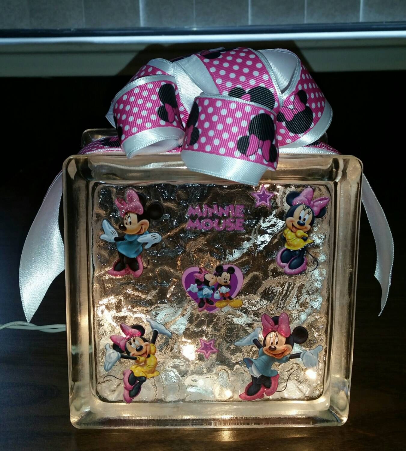 Kids Nightlight Minnie Mouse Lighted Glass Block Nightlight - Etsy