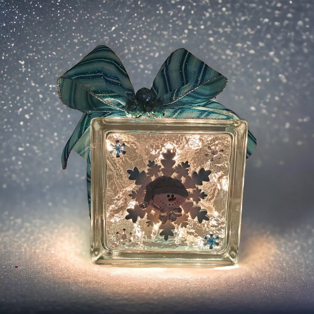Christmas Lighted Glass Block Snowman Snowflake Decor - Etsy