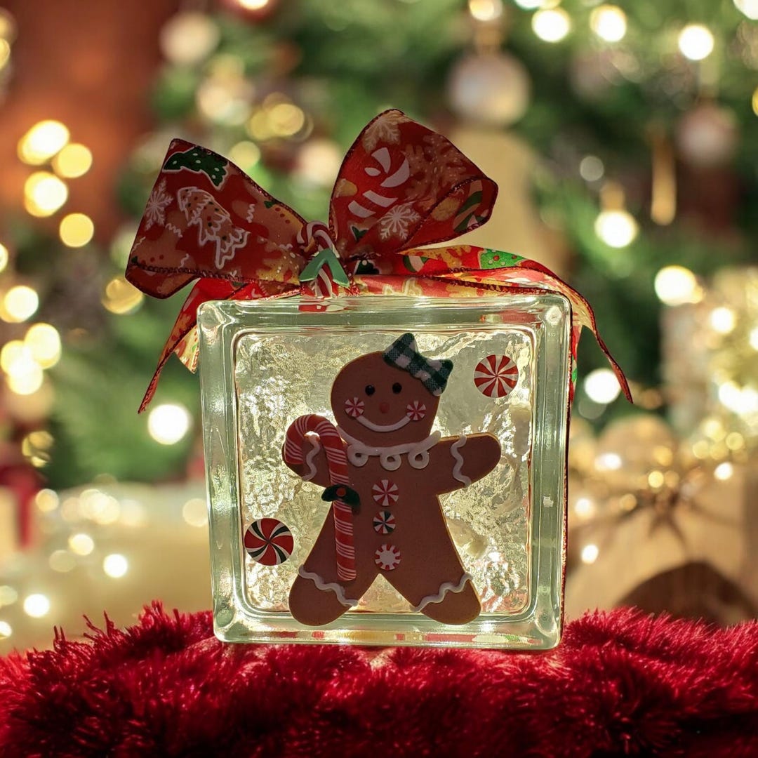 Christmas Lighted Glass Block | Gingerbread Man Light - Etsy