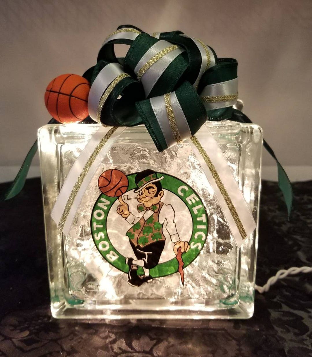 BOSTON CELTICS Basketball Lighted Glass Block Nightlight and Decoration ...