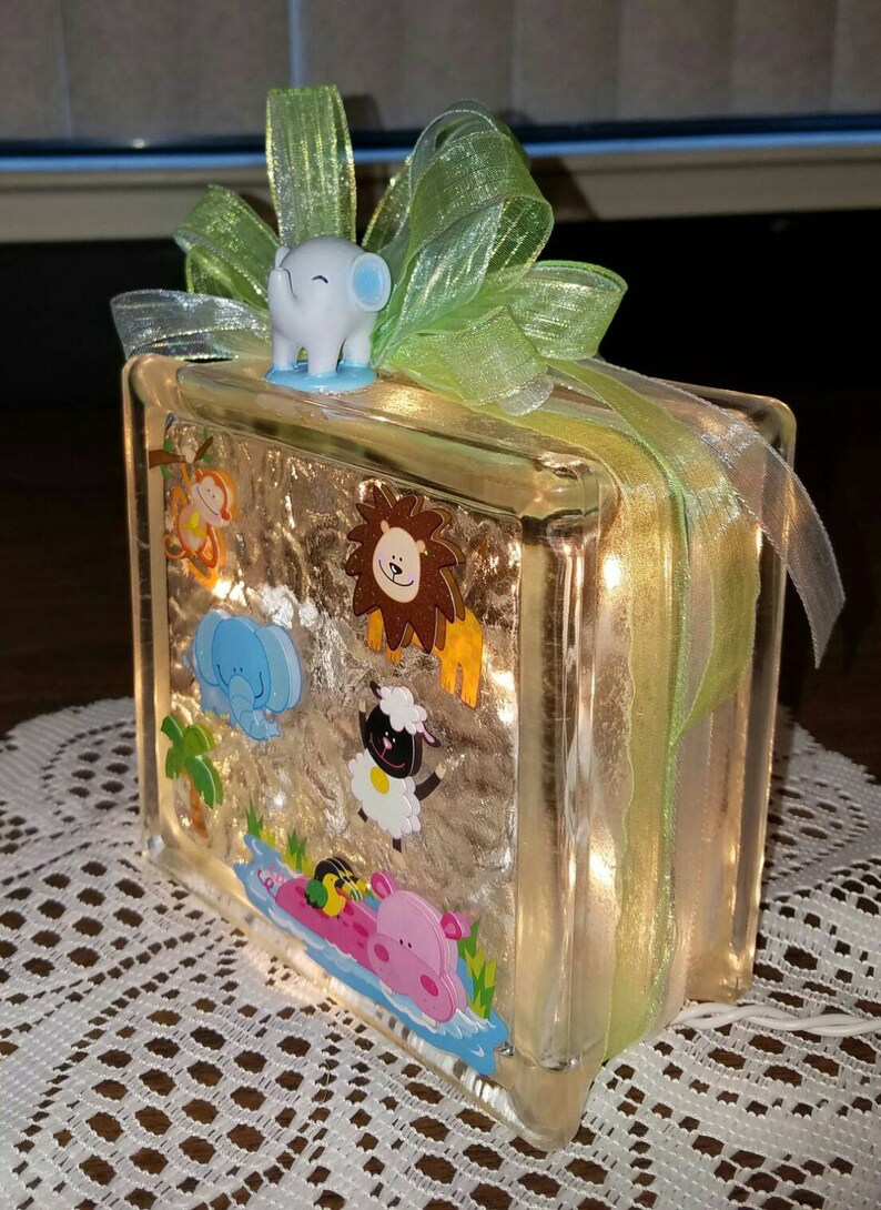 JUNGLE ANIMAL Lighted Glass Block Nightlight for Children - Etsy