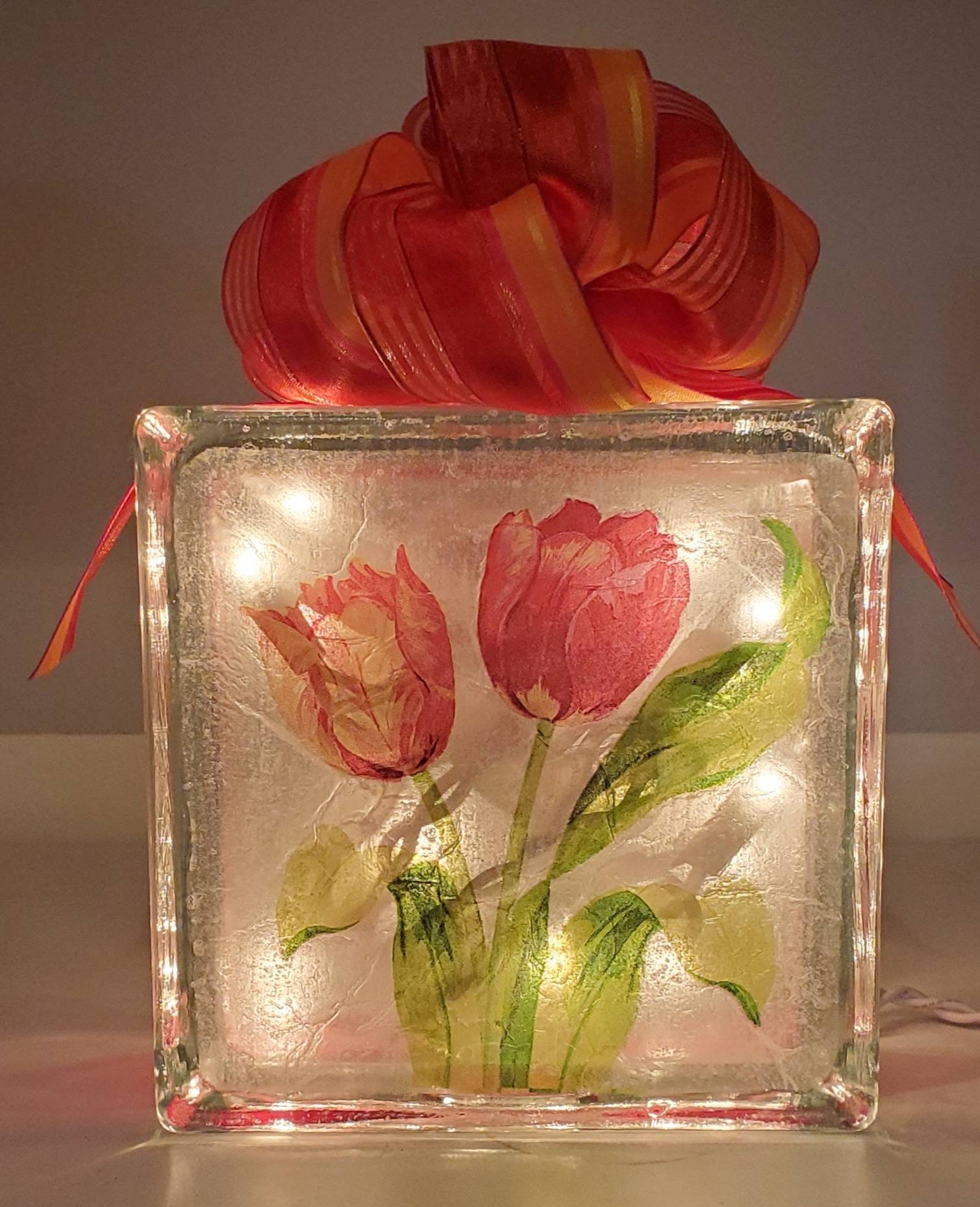 FLORAL Nightlight FLOWER Lighted Glass Block Floral Decor - Etsy