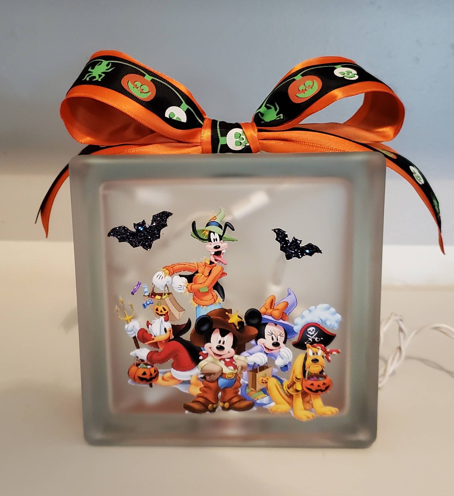DISNEY HALLOWEEN Mickey Mouse and Friends Holiday Lighted Glass Block ...