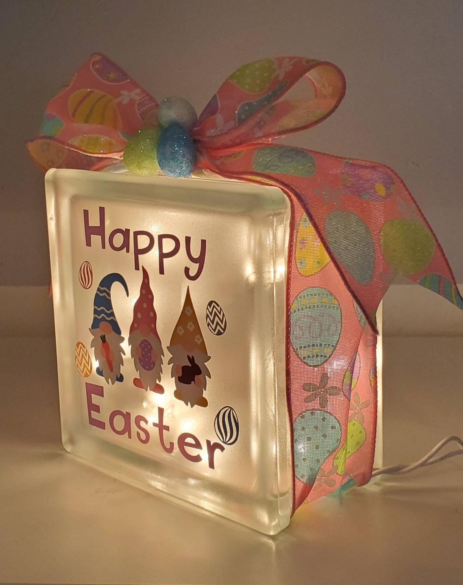 Easter Lighted Glass Block | Gnome Easter - Etsy