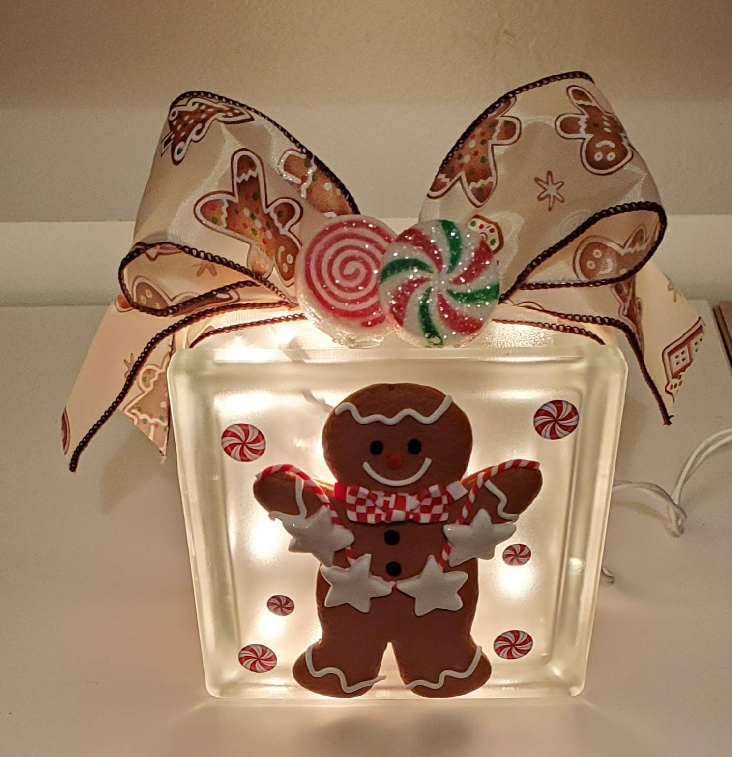 Christmas Lighted Glass Block Gingerbread Man Light | Etsy