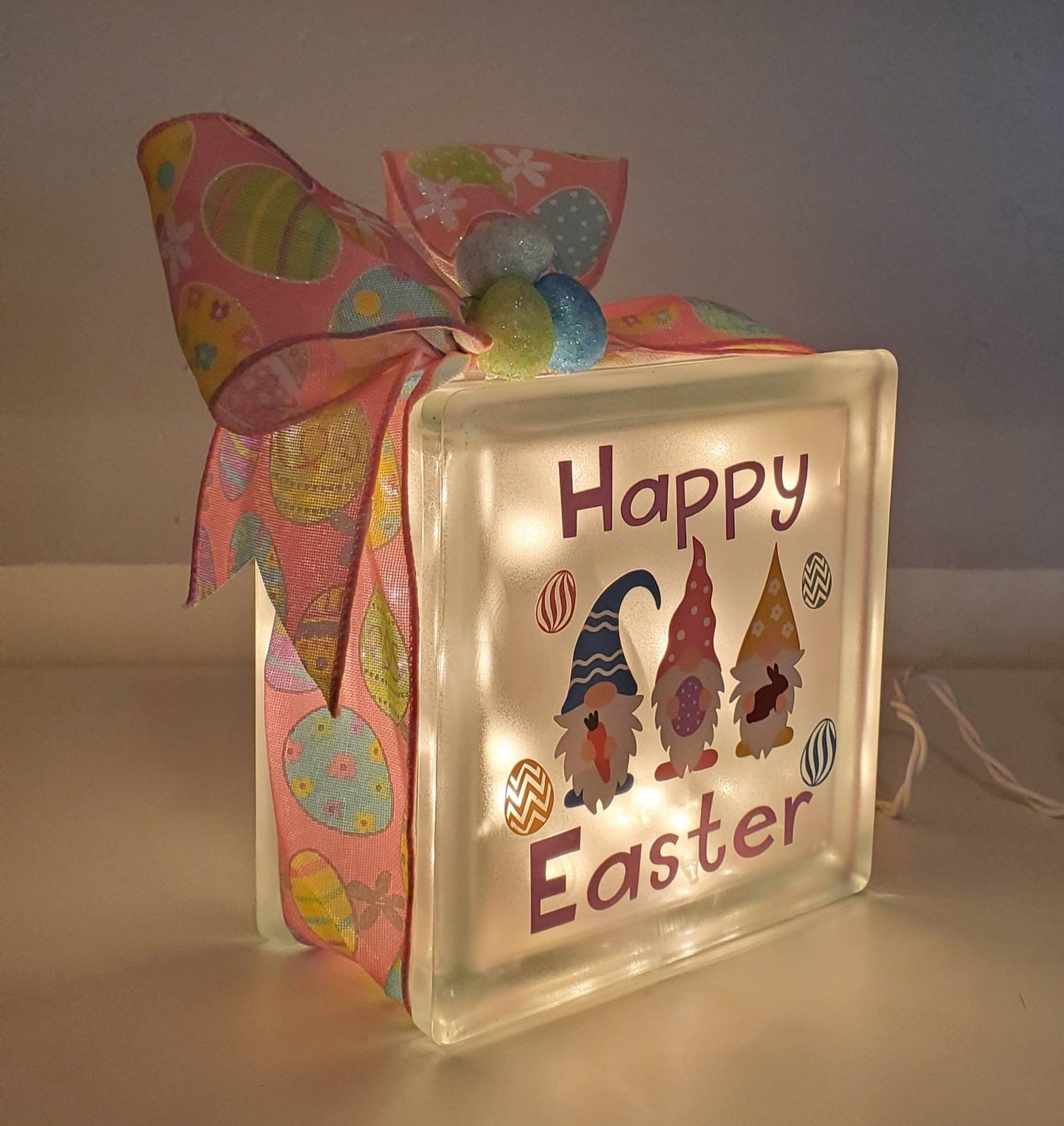 Easter Lighted Glass Block | Gnome Easter - Etsy