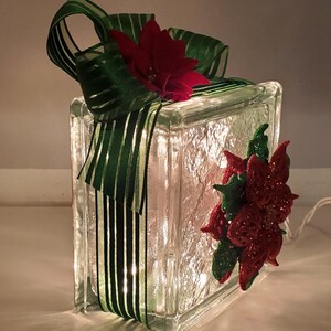 Christmas Lighted Glass Block | Poinsettia Decor - Etsy