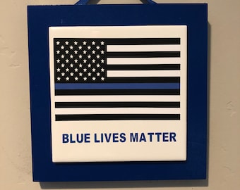 Thin Blue Line Ceramic Tile Sign | Etsy