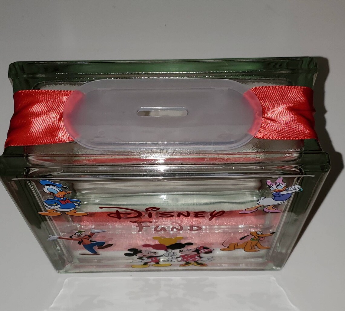 Disney Vacation Fund Glass Block Bank, Mickey and Minnie Travel Fund - Etsy