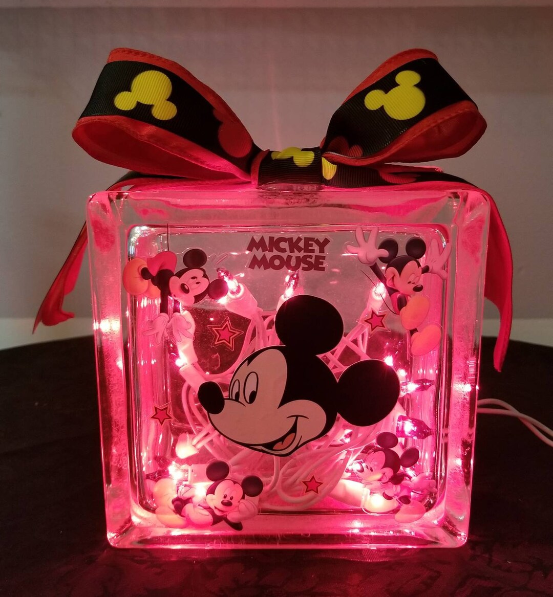 Mickey Mouse Night Light, Lighted Glass Block, Kids Room Decor - Etsy