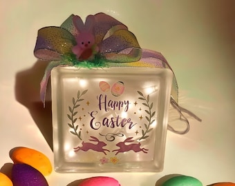 Easter Bunny Lighted Glass Block, Glass Box, Lighted Box, Easter Gift ...