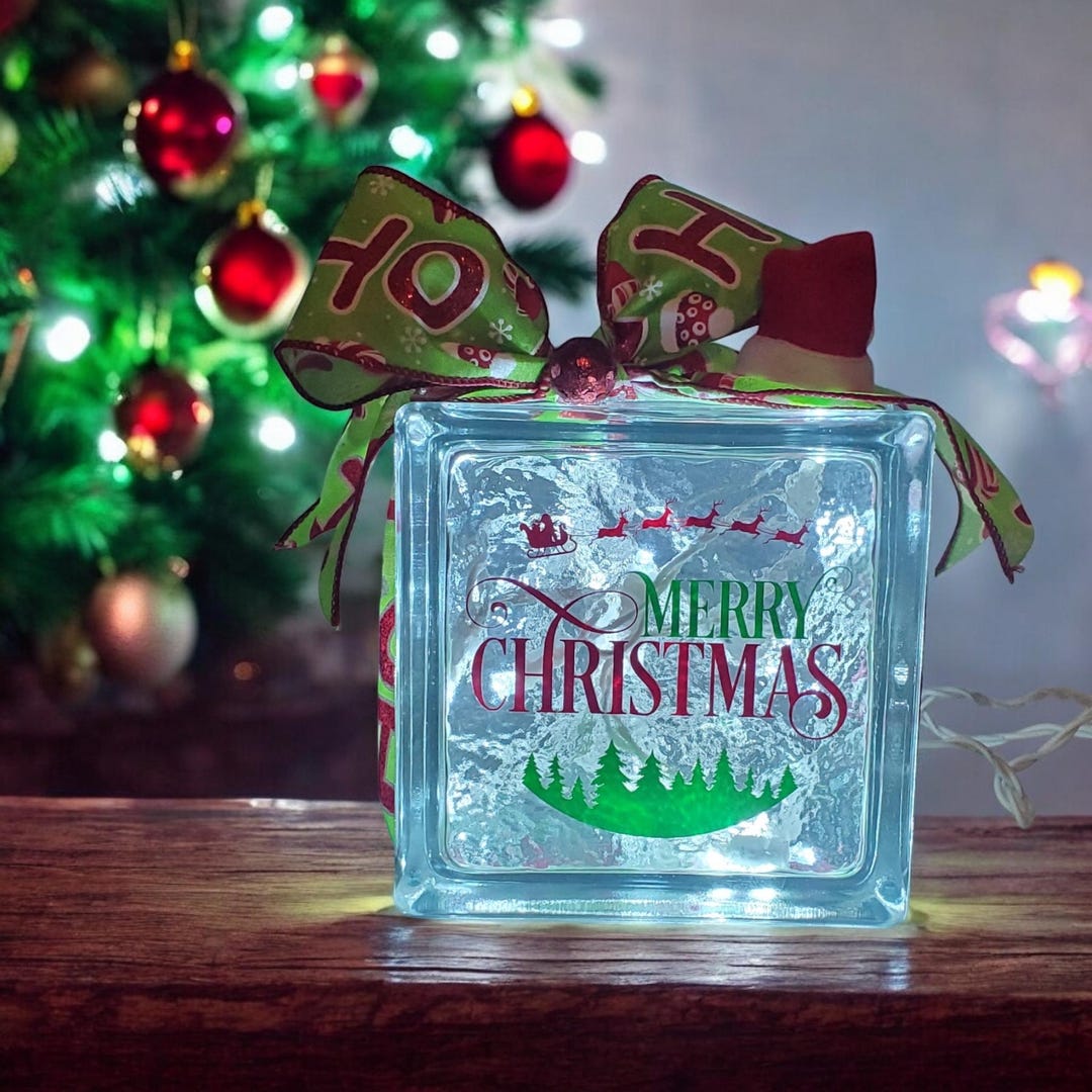 Christmas Lighted Glass Block | Christmas Decor - Etsy