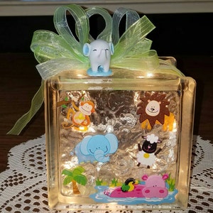 JUNGLE ANIMAL Lighted Glass Block Nightlight for Children, Baby Light ...
