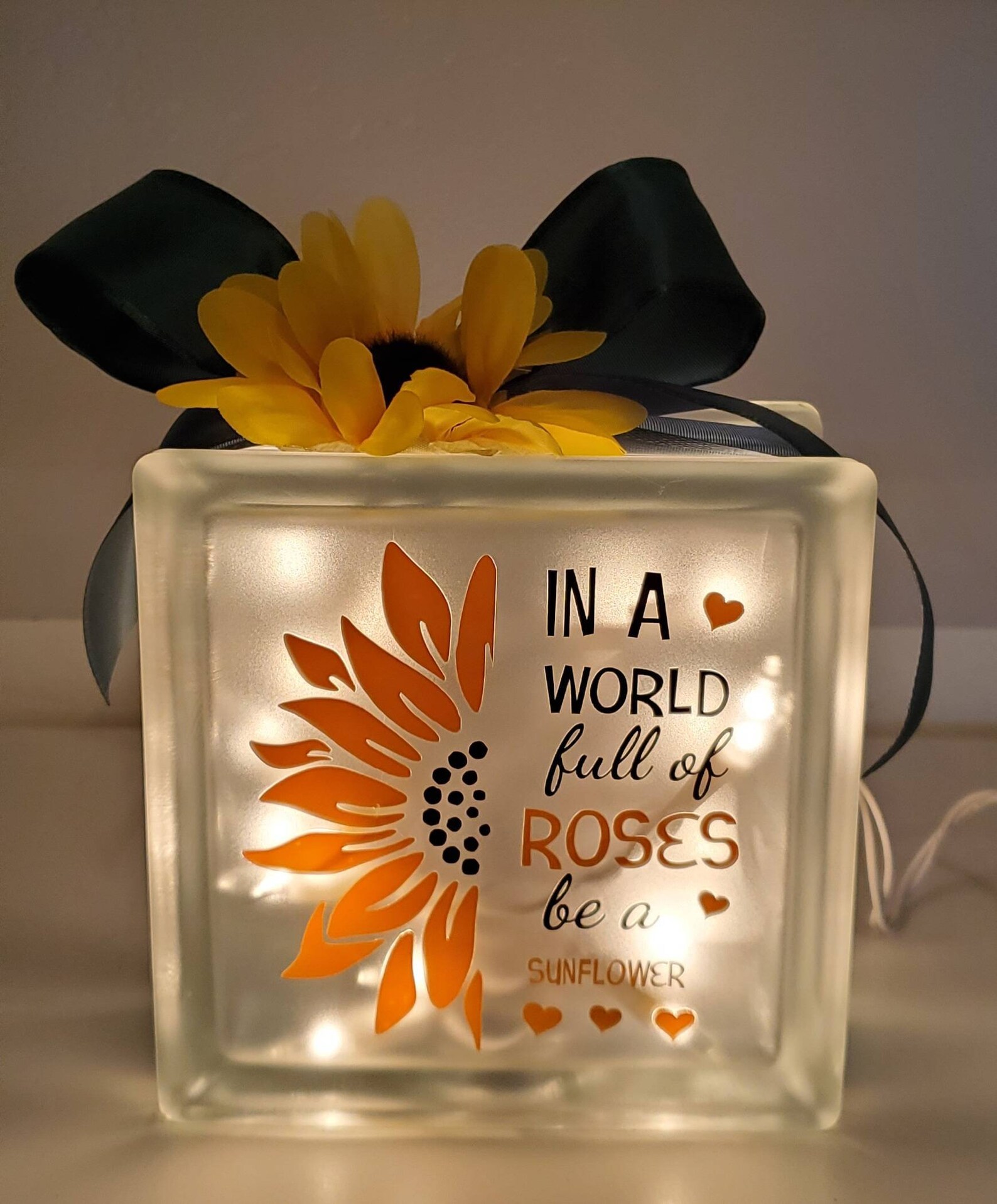 SUNFLOWER Lighted Glass Block - Etsy