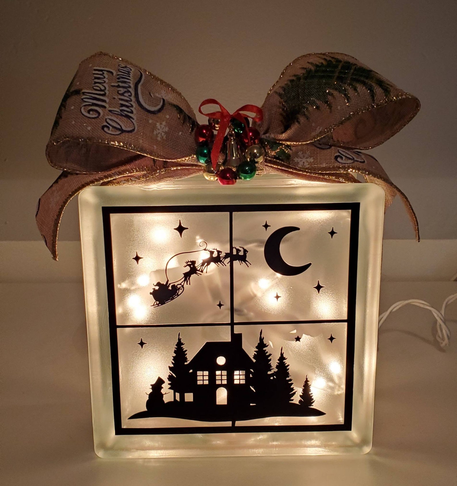 Christmas Lighted Glass Block Winter Window Scene - Etsy