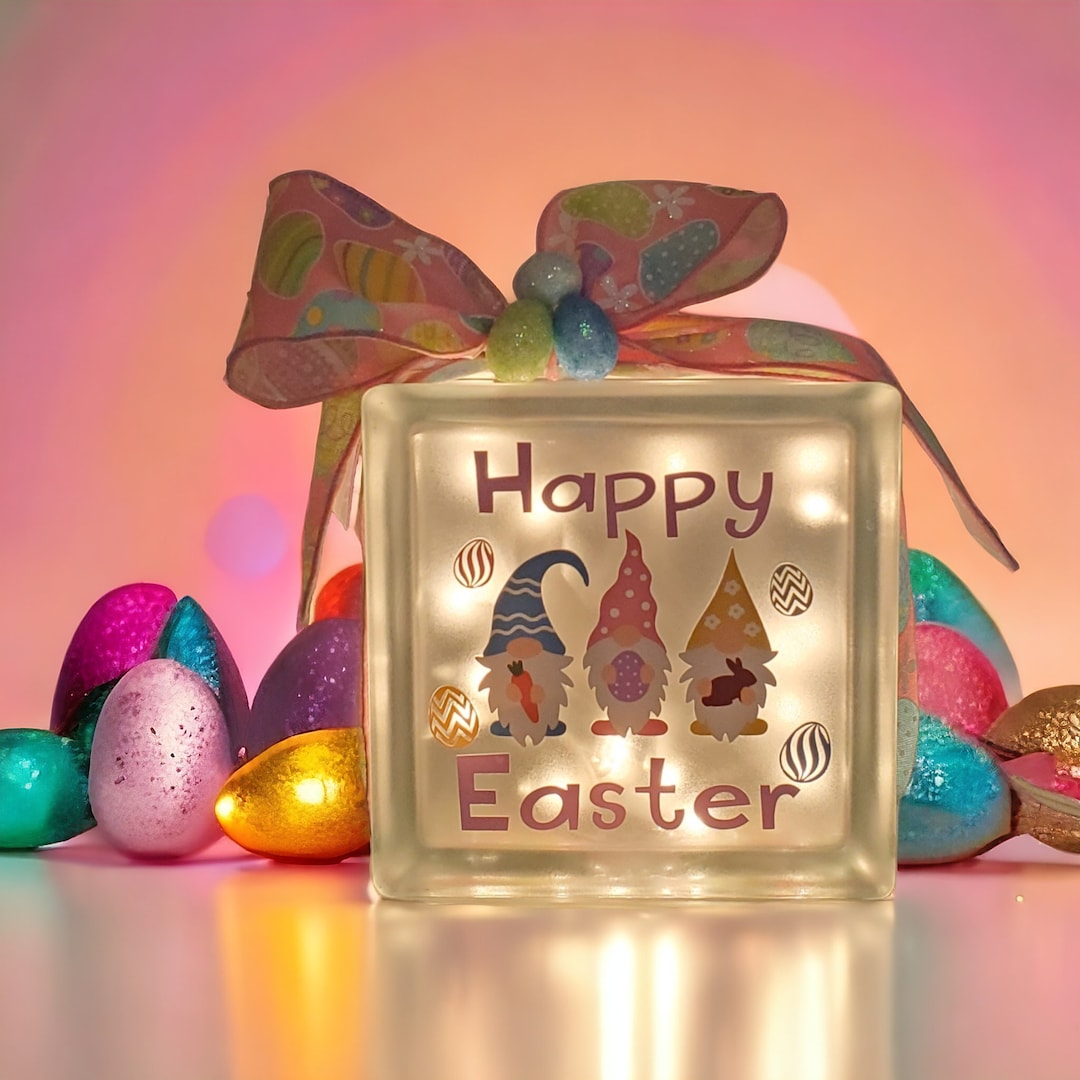 Easter Lighted Glass Block | Gnome Easter - Etsy