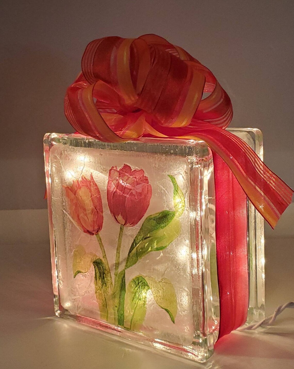 FLORAL Nightlight FLOWER Lighted Glass Block Floral Decor - Etsy